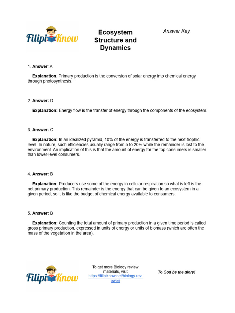 Ecosystem Structure and Dynamics Answer Key | PDF