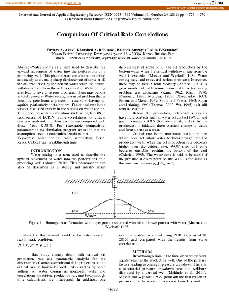 Coning Critical Rate | PDF | Force | Petroleum Reservoir