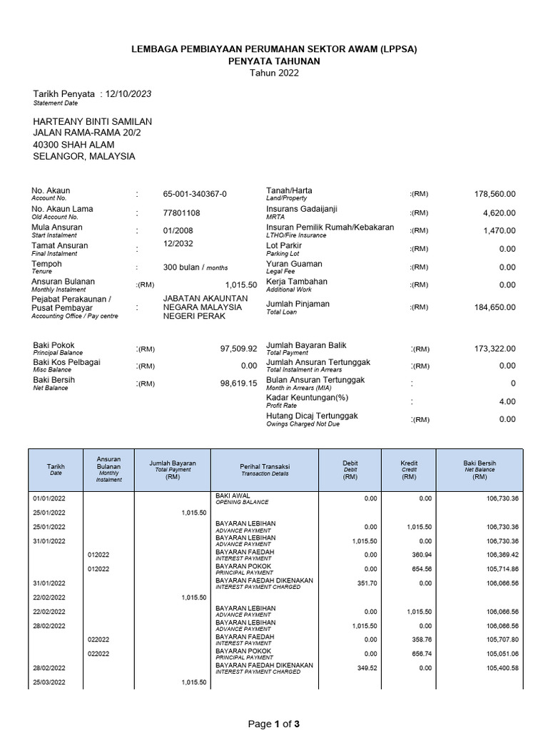 YearlyStatementConv - Docx 20231011 | PDF | Payments | Interest