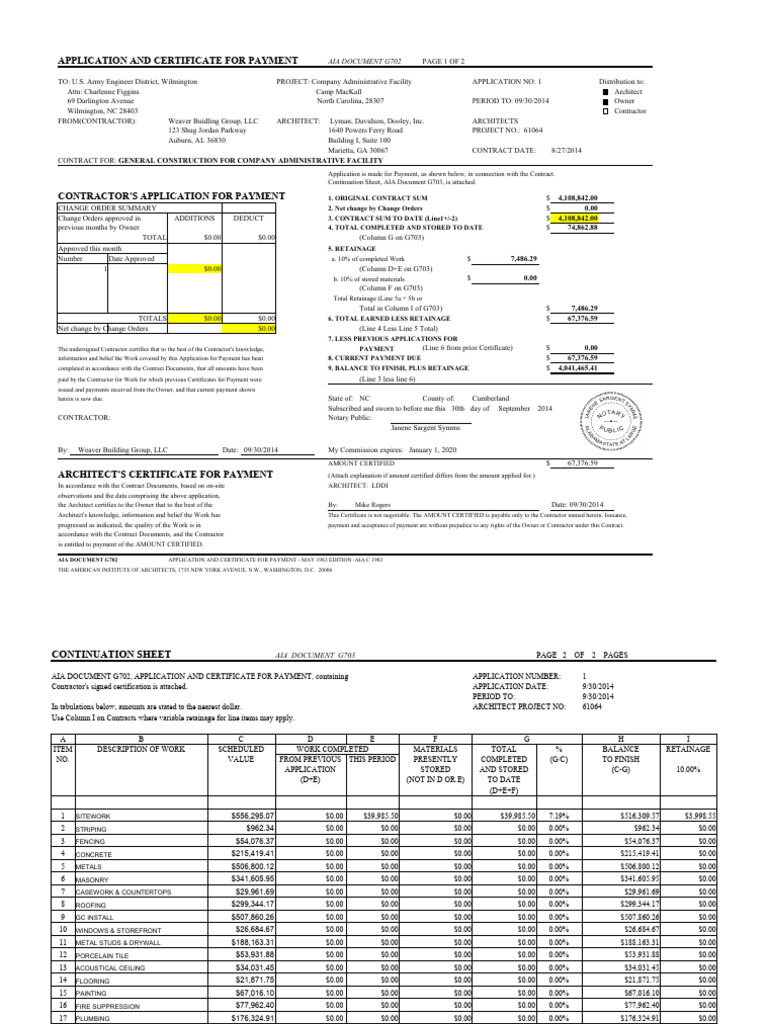 Application and Certificate For Payment: Aia Document G702 | PDF