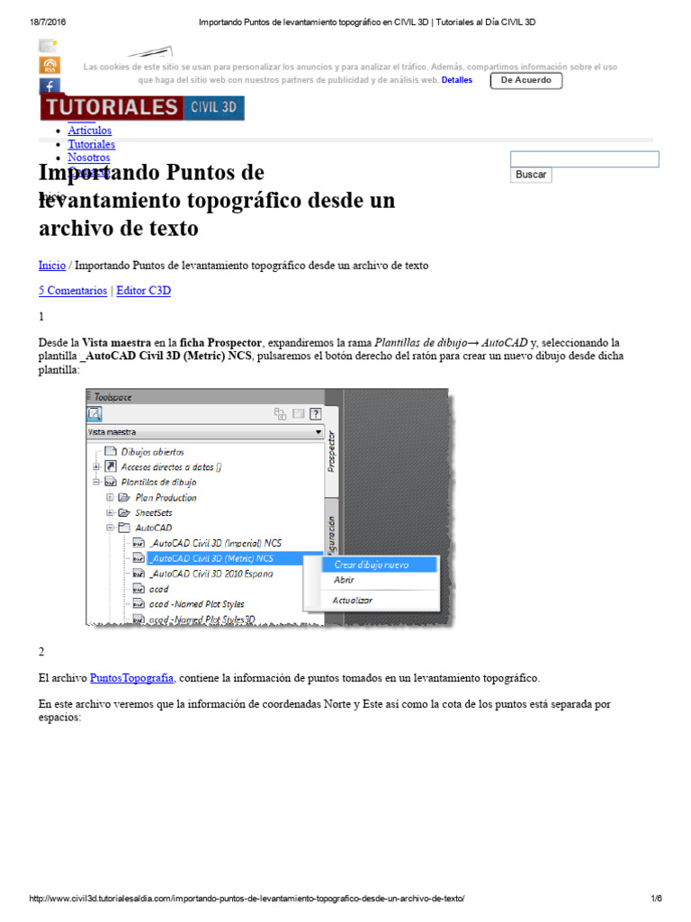 Importando Puntos de Levantamiento Topográfico en CIVIL 3D - Tutoriales Al Día CIVIL 3D | PDF
