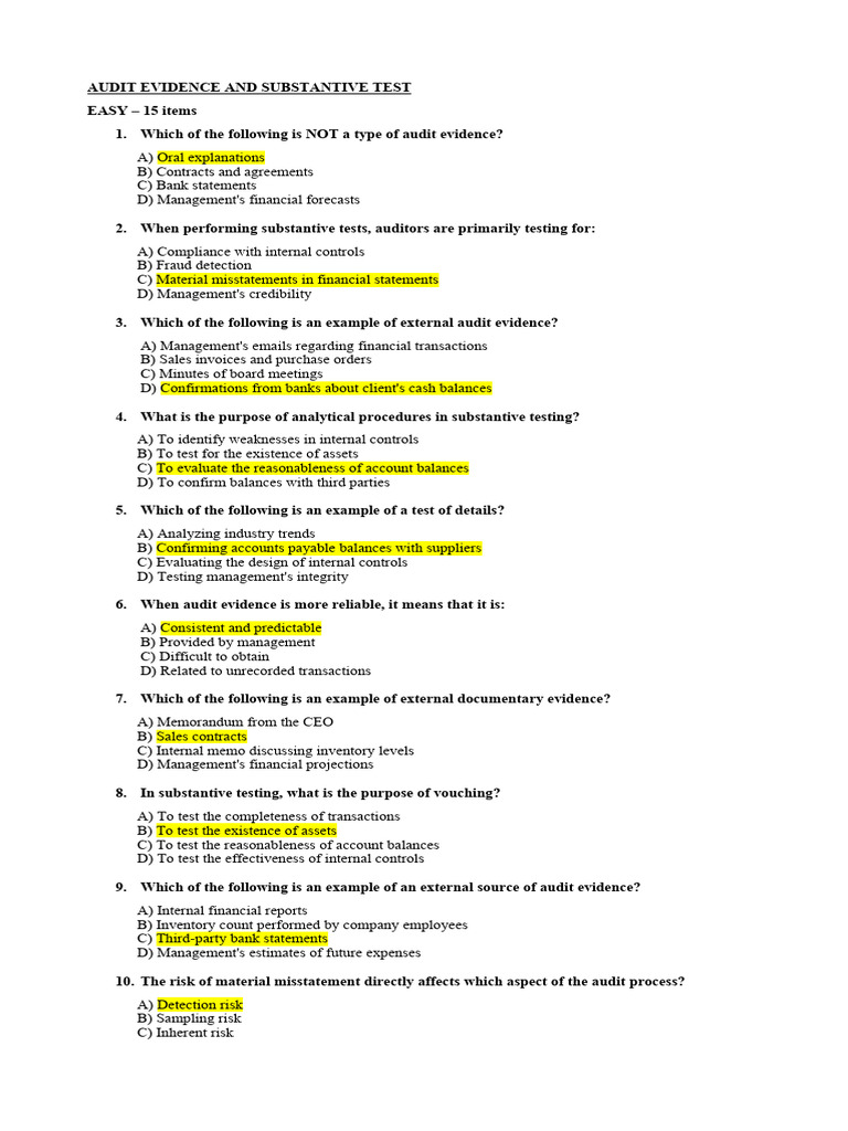 KEY ANSWERS - Audit Evidence and Substantive Test | PDF