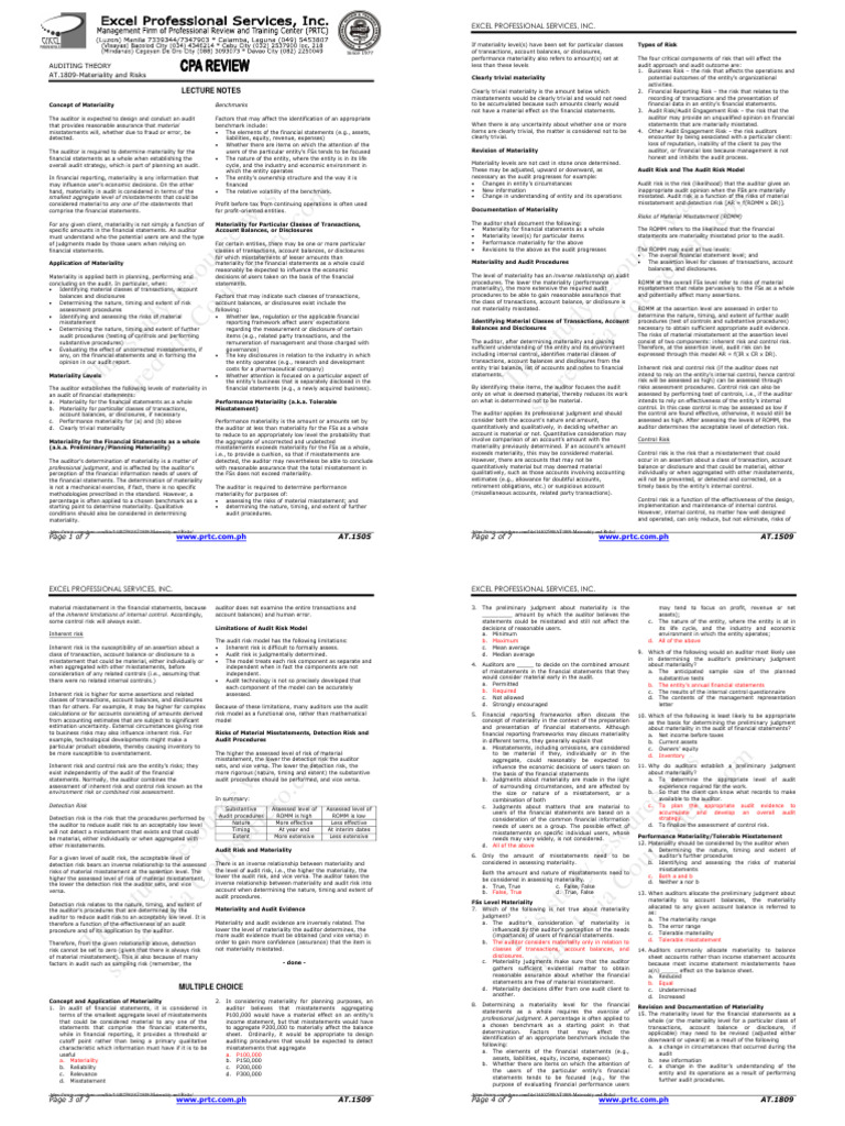 Pre0131 Midterm Reviewer - Pdf-Materiality | PDF | Financial Audit | Audit