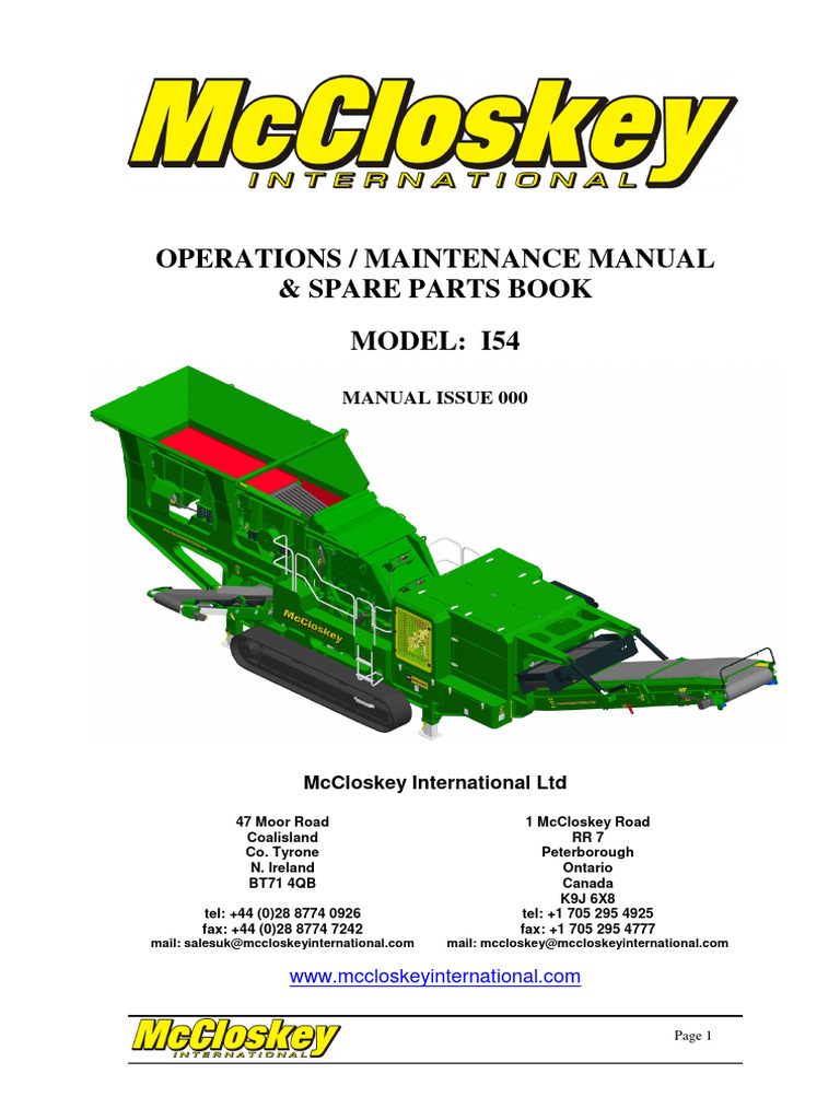 McCloskey I54 OperationMaintenance Manual & Spare Parts Book | PDF ...