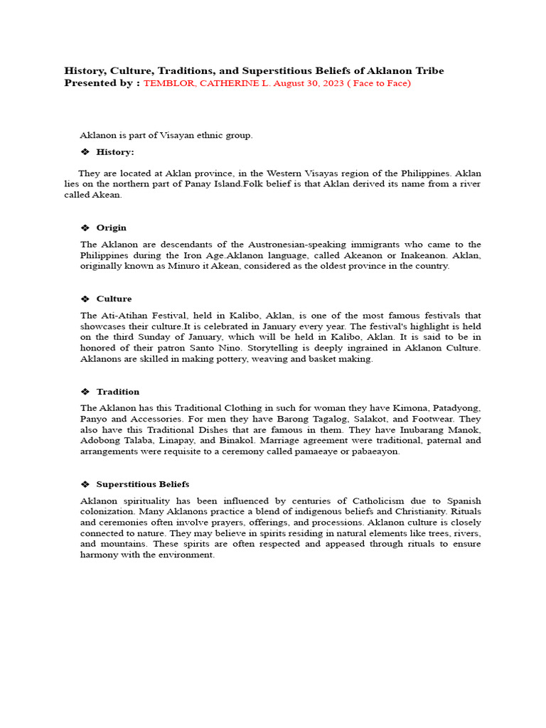 Aklanon Tribe: Culture and Traditions | PDF