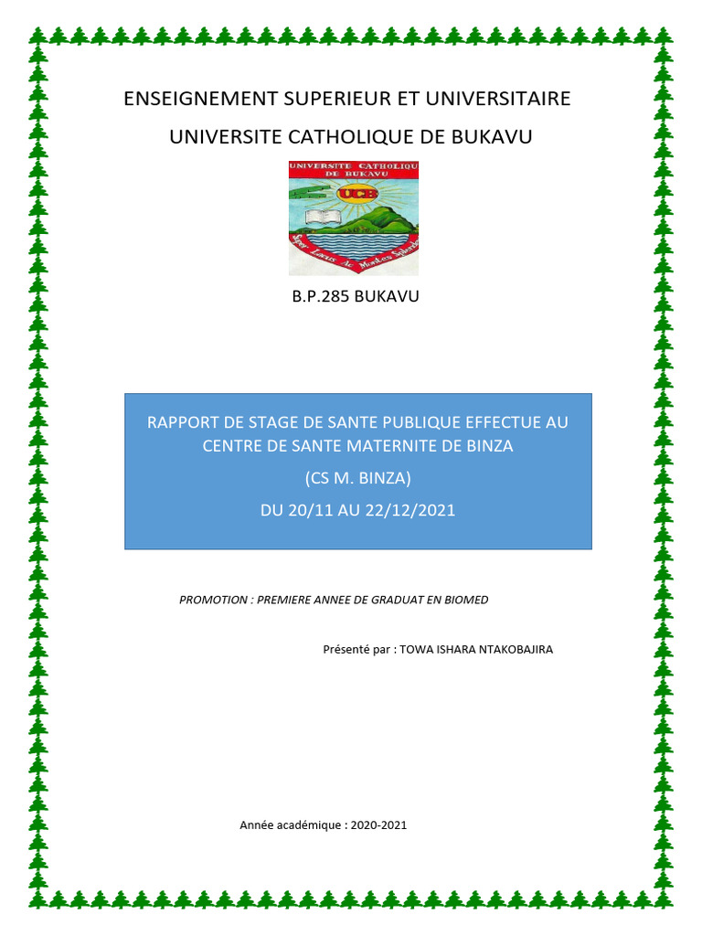 Rapport de Stage Au CS Maternite Binza 2020-2021 Fait Par Carlos Et ...