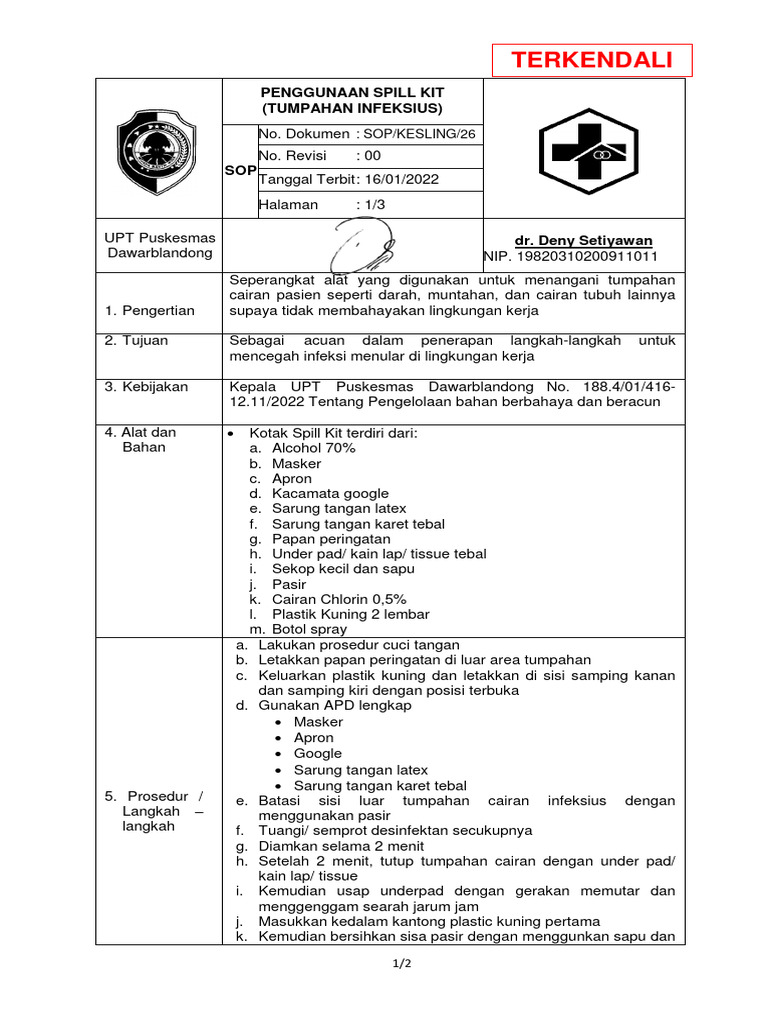 SOP Spill Kit Tumpahan Infeksius | PDF