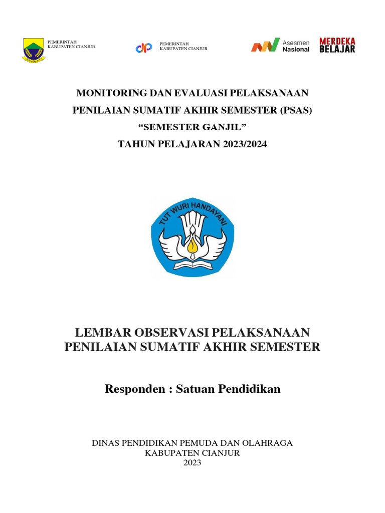 Instrumen Psas 2023 - Ganjil 2023 (1) | PDF