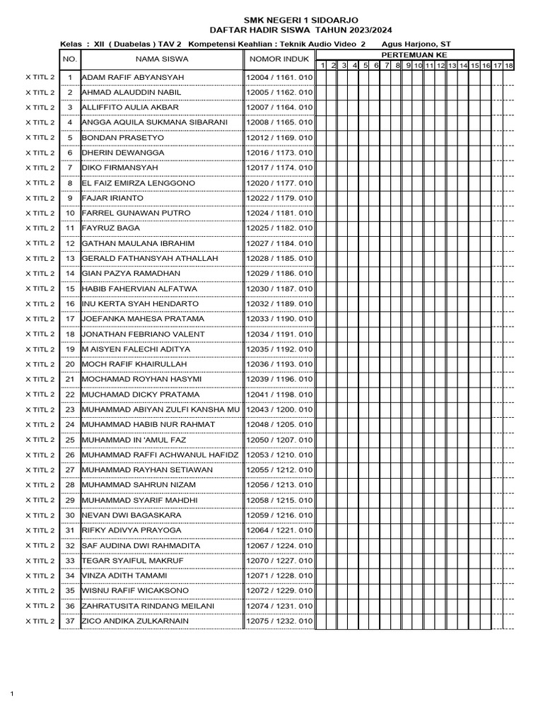 Draft Absen 2023-2024 PERTEMUAN | PDF