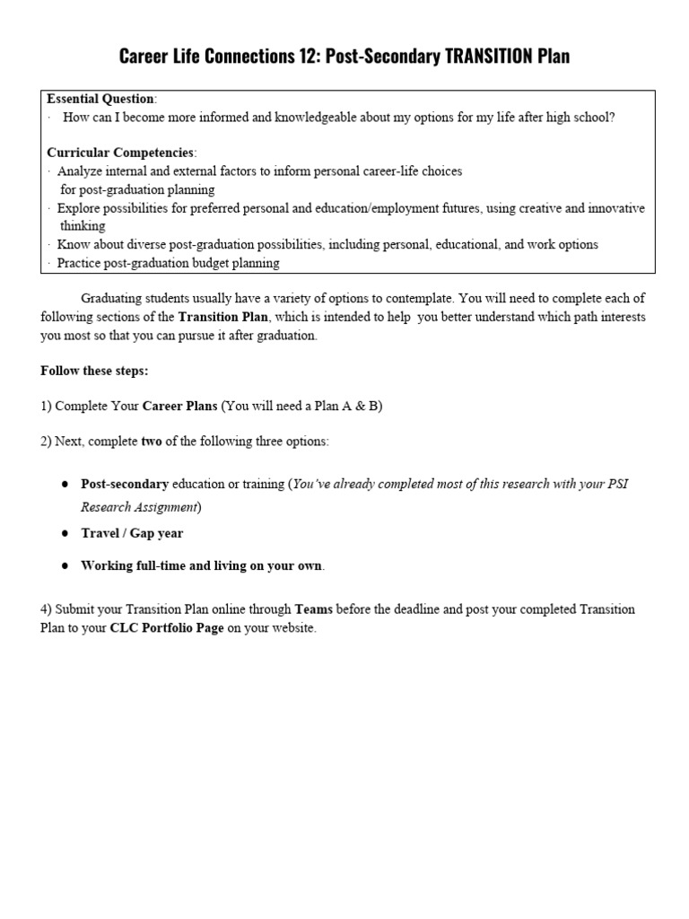 Post-Secondary Transition Plan Guide | PDF | Career & Growth | Business