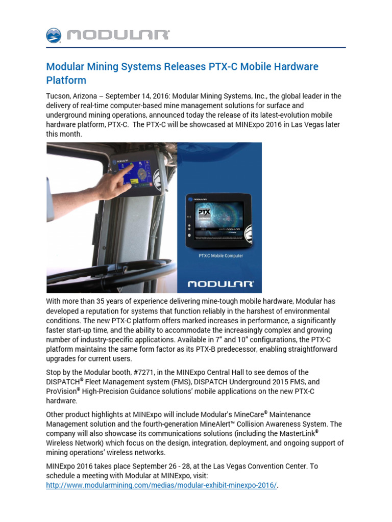 Modular Mining Launches PTX C Mobile Hardware Platform 2016 | PDF ...
