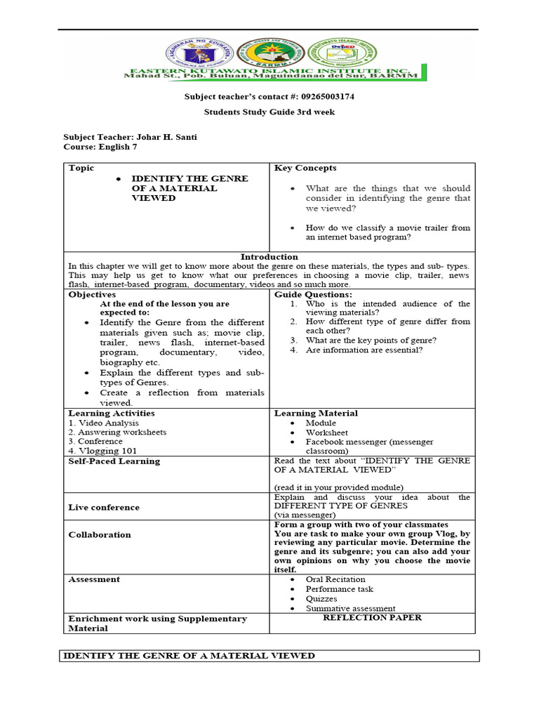 SSG-ENGLISH - 3rd Week | PDF | Genre | Communication