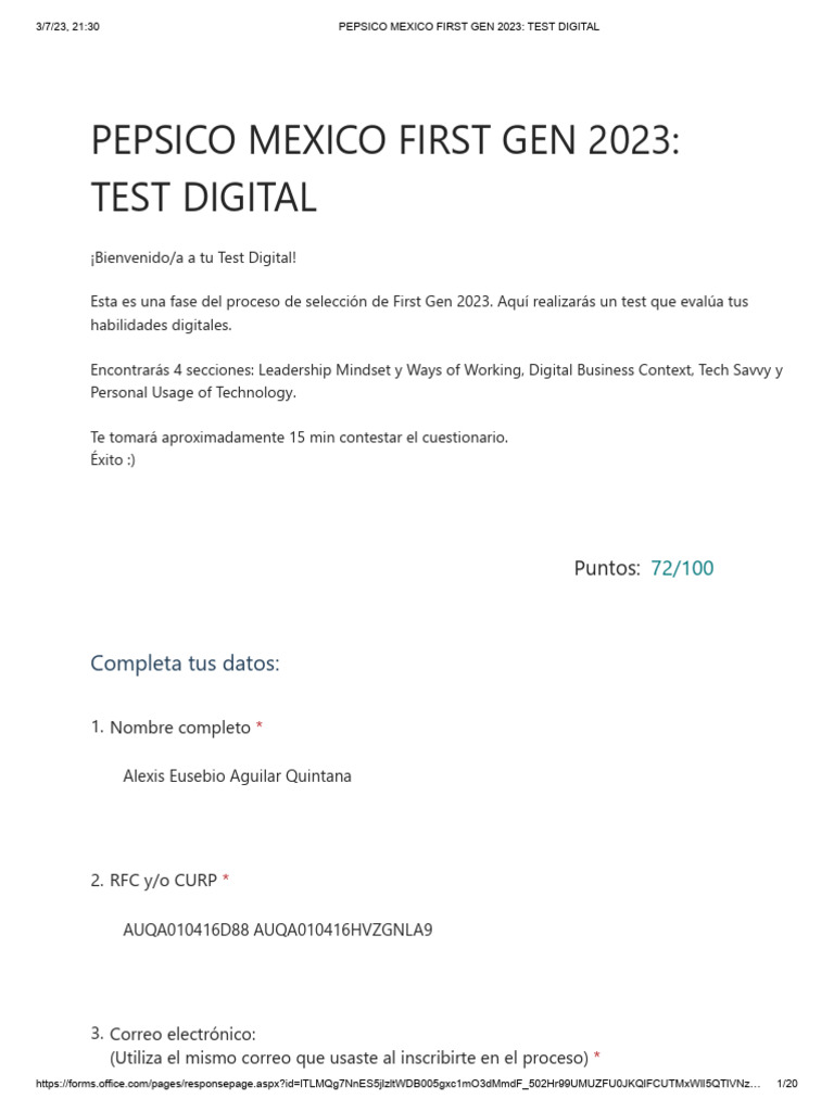 Pepsico Mexico First Gen 2023_ Test Digital | PDF | Internet de las ...