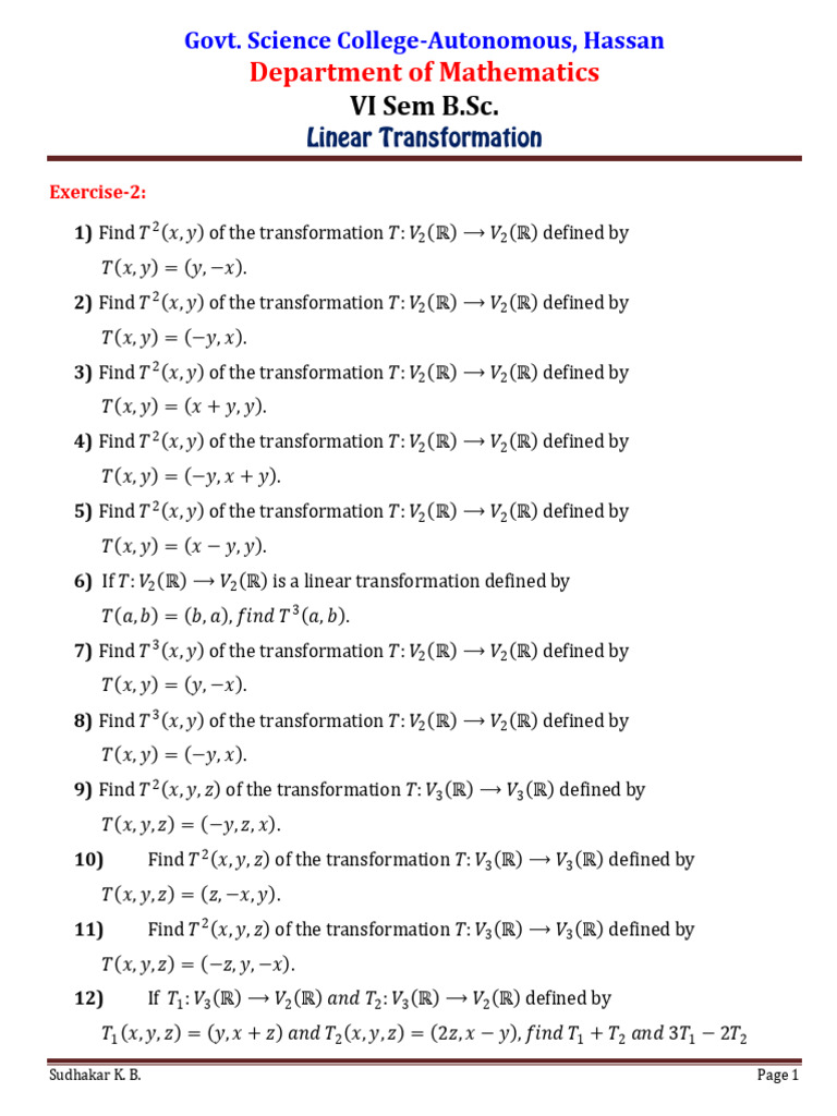 Linear Transformation Exercise Pdf Linear Subspace Basis