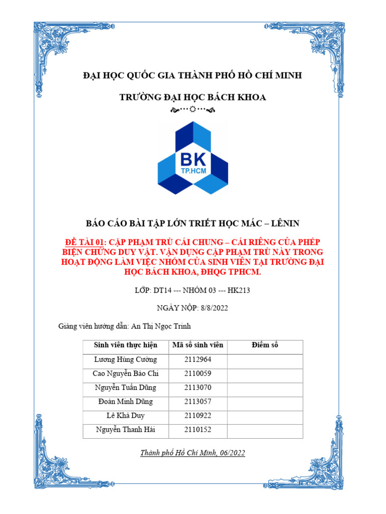 DT14 - NHÓM 3 - BTL TRIẾT HỌC ML - HK213 | PDF