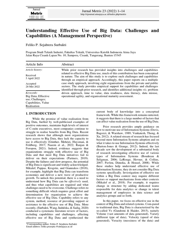 5 Surbakti (2022) Understanding Effective Use of Big Data Challenges and Capabilities | PDF ...