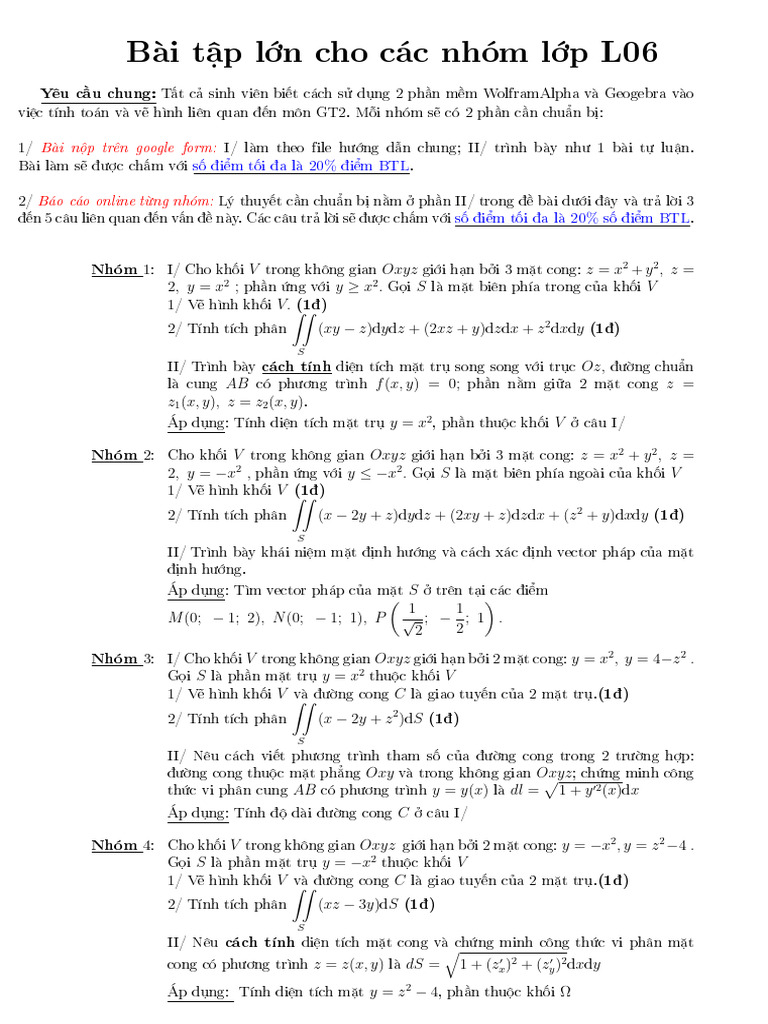 Đề BTL GT2 co Xuan Anh | PDF