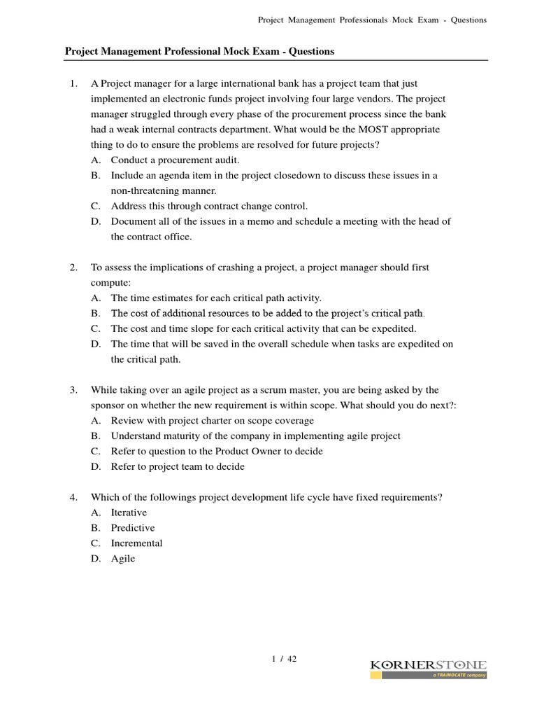 PMP Mock Qusetions | PDF | Project Management | Scrum (Software ...