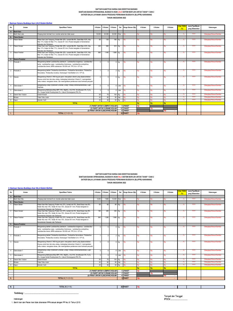 2c BoQ EmptyBahan Ops Bioflok Tahap 1 Dan 2 | PDF