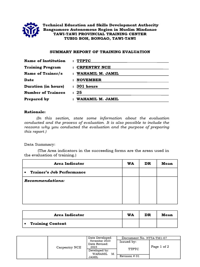 Ok-SWBL-Summary Report of Training Evaluation | PDF | Business