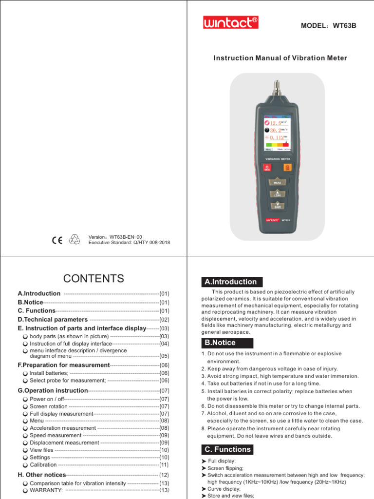 Vibrometro WT63B | PDF | Menu (Computing) | Calibration