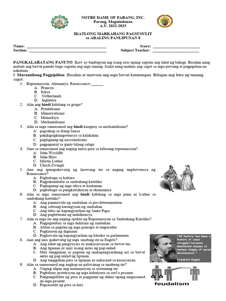 3rd Quarter Assessment A.P. 8 | PDF