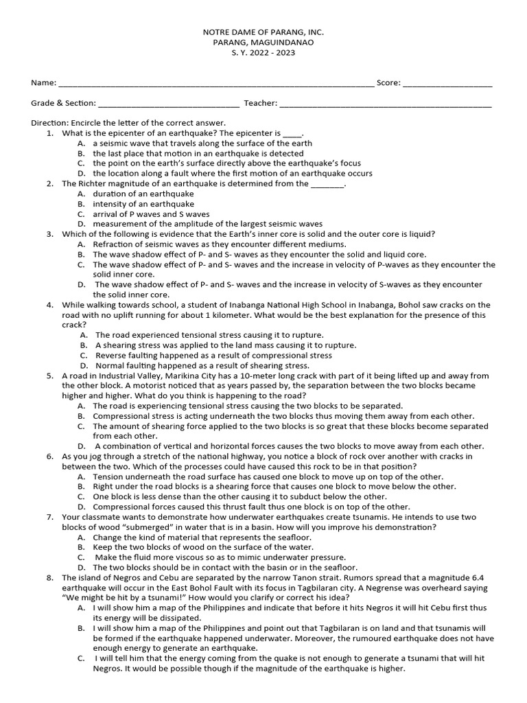 Formative Assessment in Science 8 Q2 | PDF