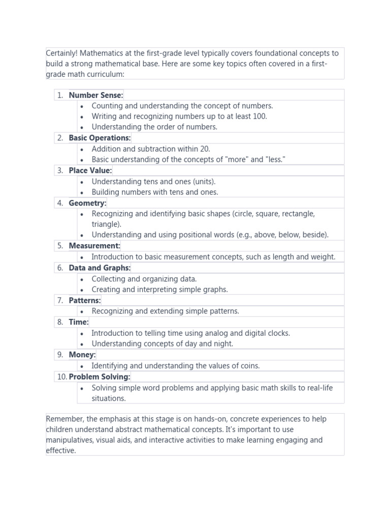 Maths Grade 1 | PDF