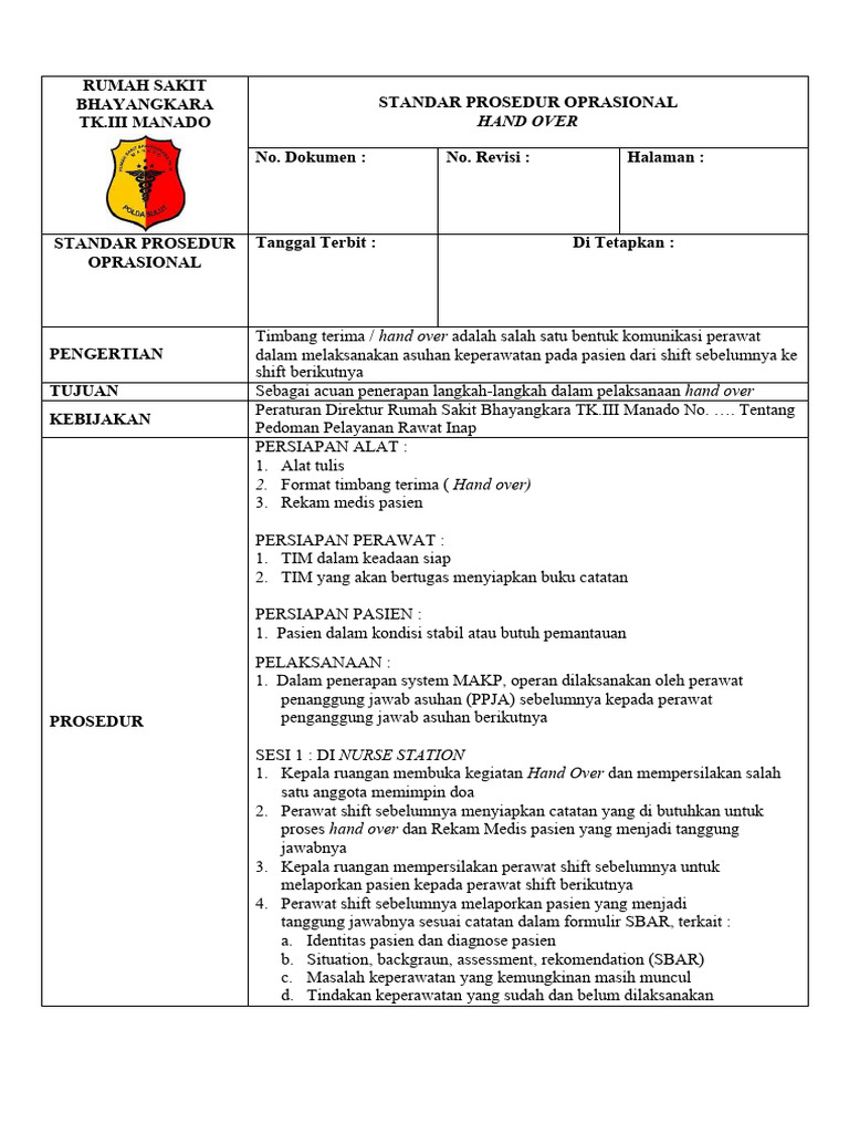 Prosedur Hand Over Perawat | PDF