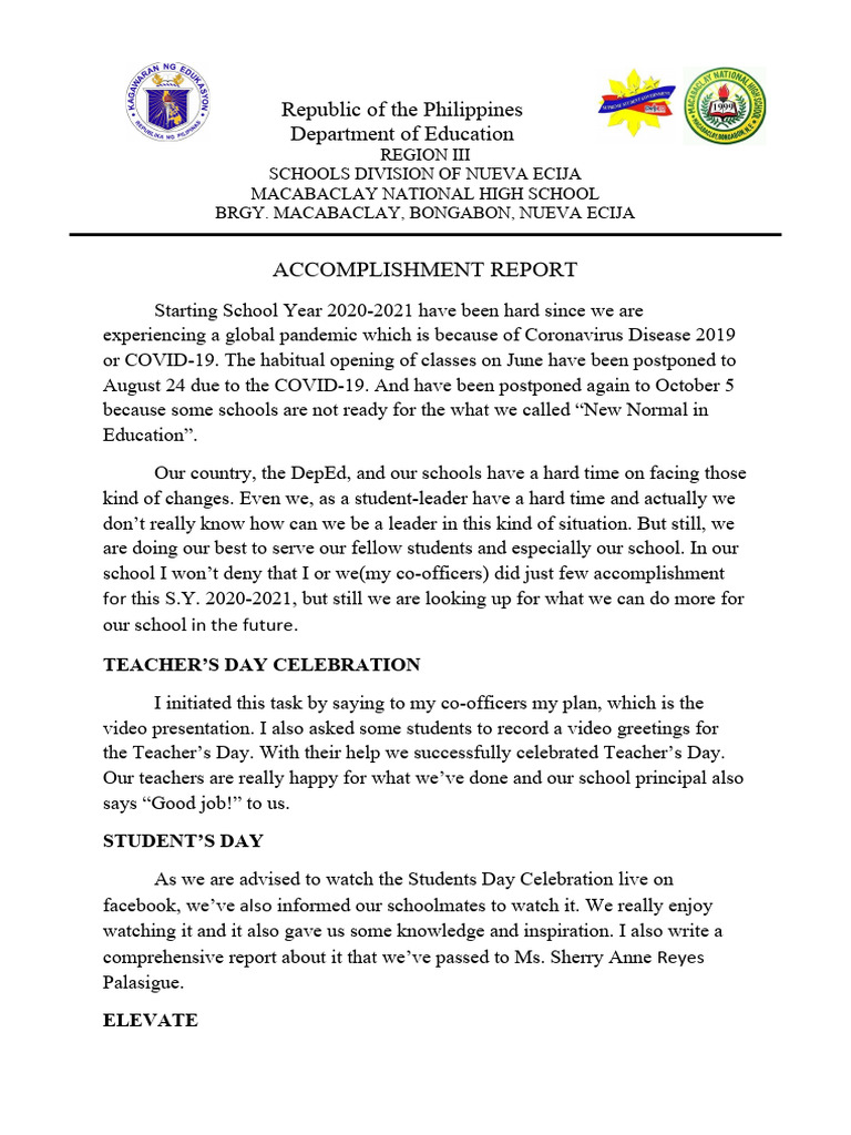 Sample of Accomplishment Report | PDF