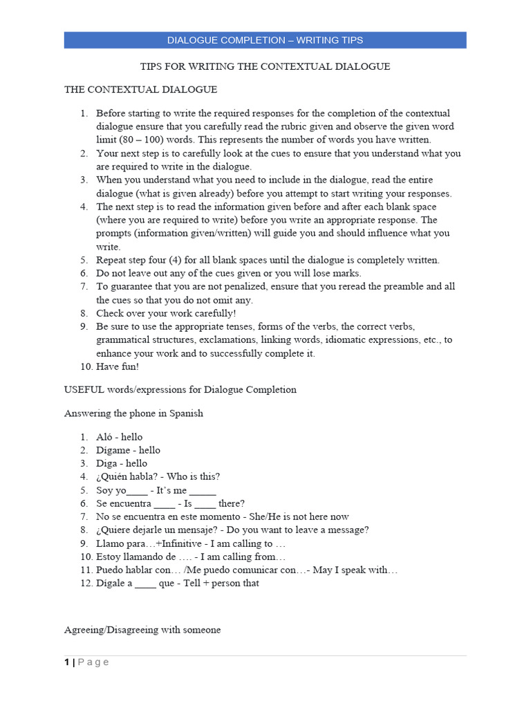 Tips For Writing The Contextual Dialogue | PDF | Syntax | Linguistics