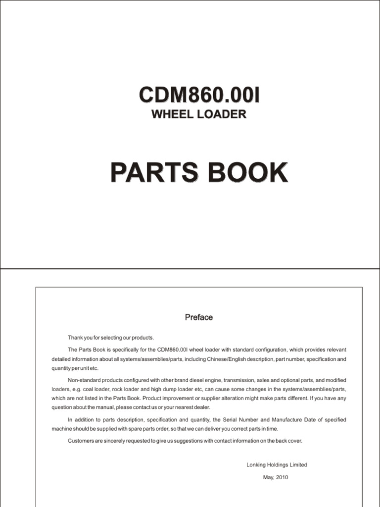 Lonking CDM860 Wheel Loader Parts Catalogue PDF | PDF | Axle | Loader ...