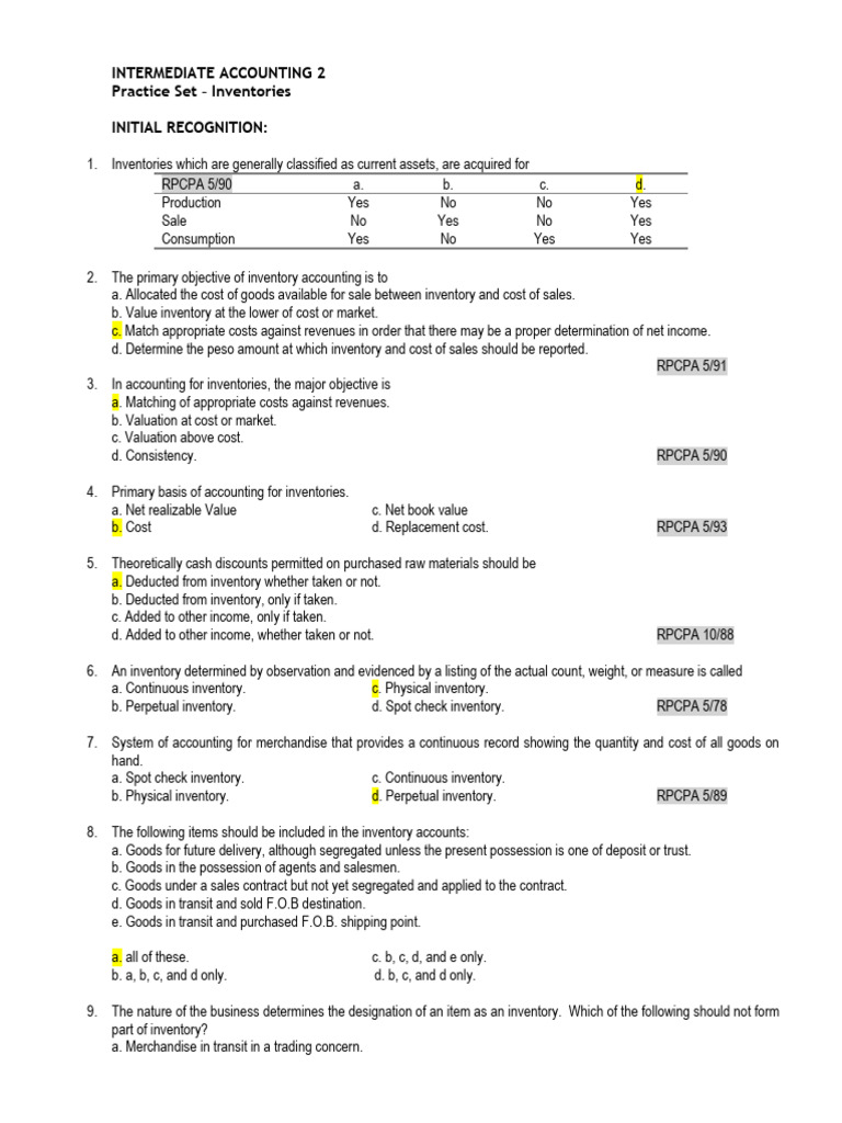 Practice Set-Inventory (THEORY) | PDF | Inventory | Cost Of Goods Sold