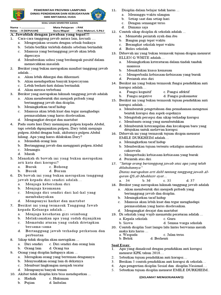 Soal Pak KLS X | PDF
