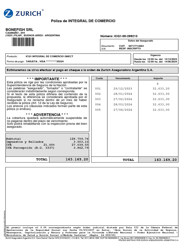 plan_de_pago | PDF | Póliza de seguros | Seguro