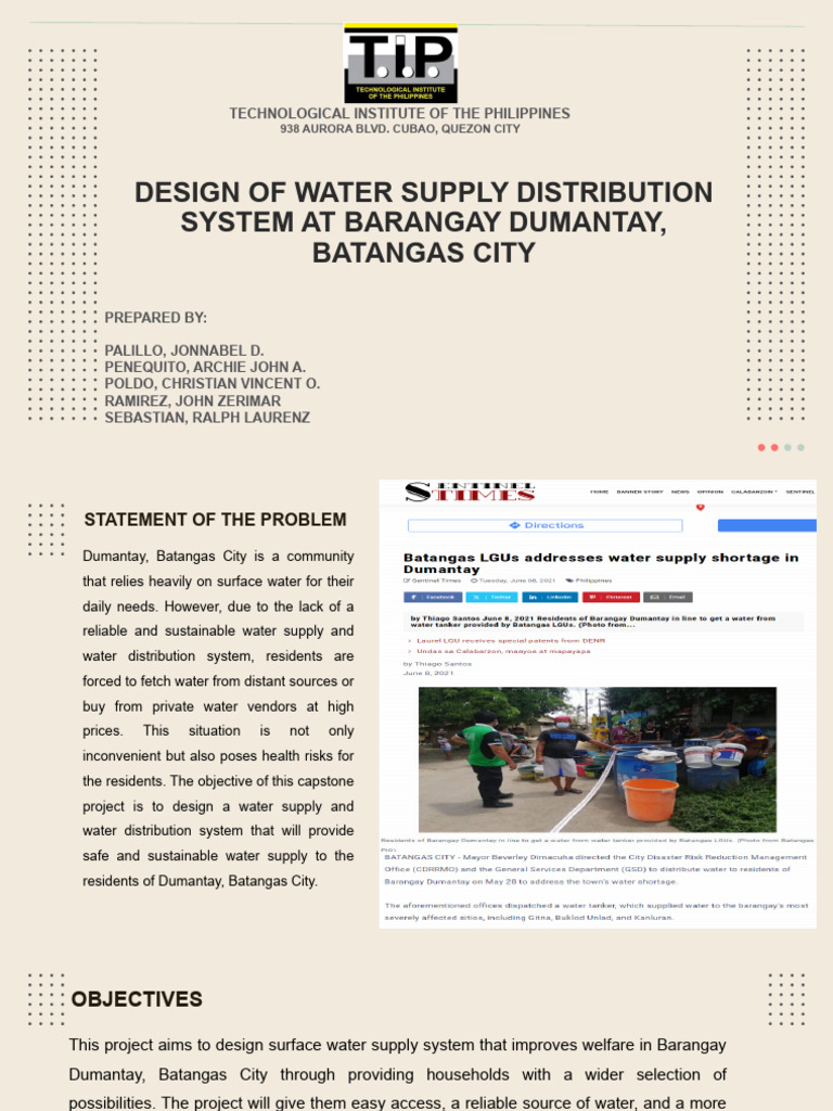 Water Supply Design for Dumantay, Batangas | PDF | Water Supply | Water ...