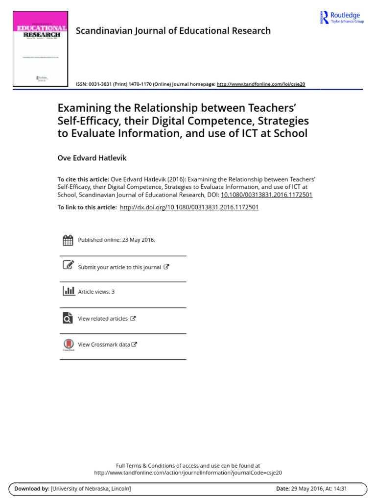 Examining The Relationship Between Teachers' Self-Efficacy, Their ...