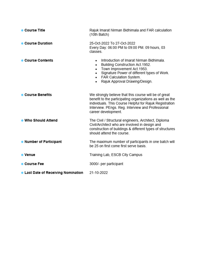 Rajuk FAR Calculation Course 2022 | PDF