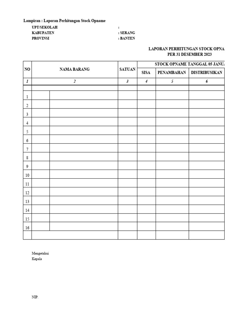 Format Persediaan Barang Pakai Habis (Stok Opname) | PDF
