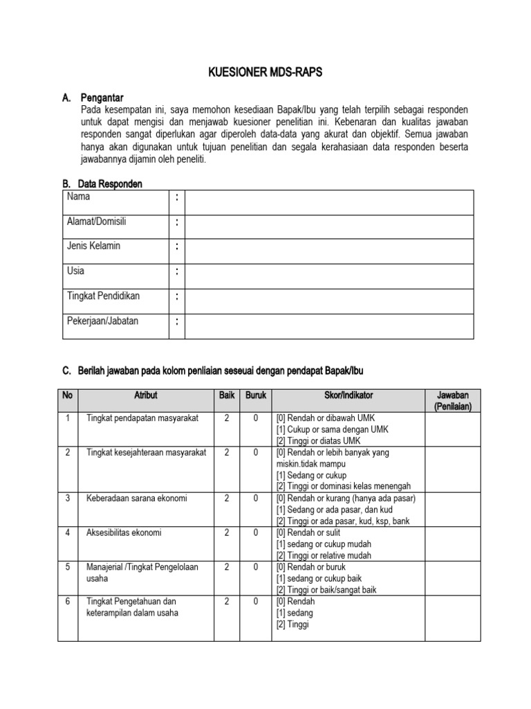 Contoh Kuesioner MDS RAPS | PDF