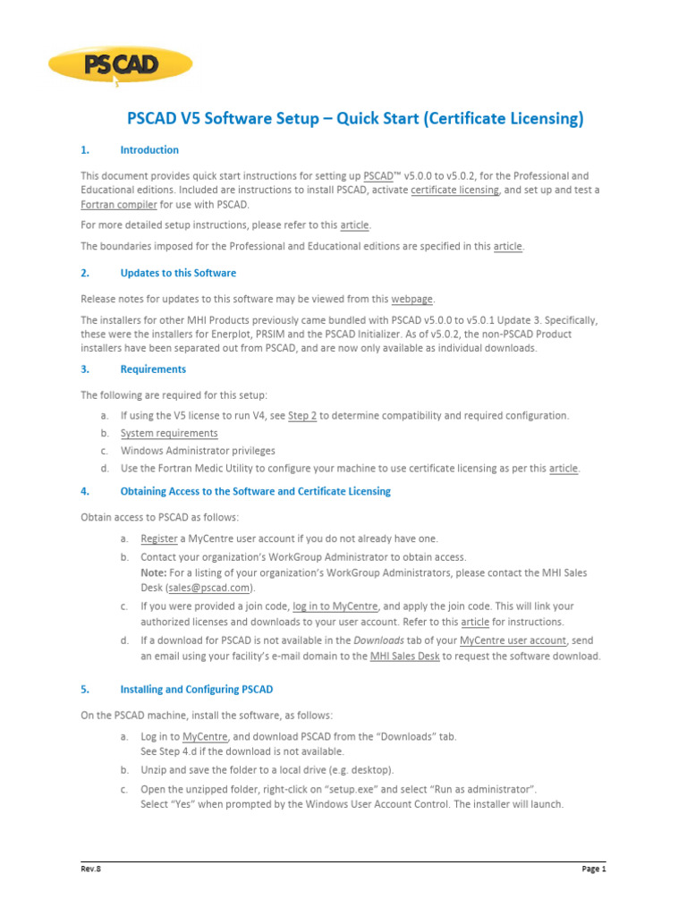 PSCAD 500 QuickStart SoftwareSetup CertificateLicensing | PDF | Microsoft Windows | Installation ...