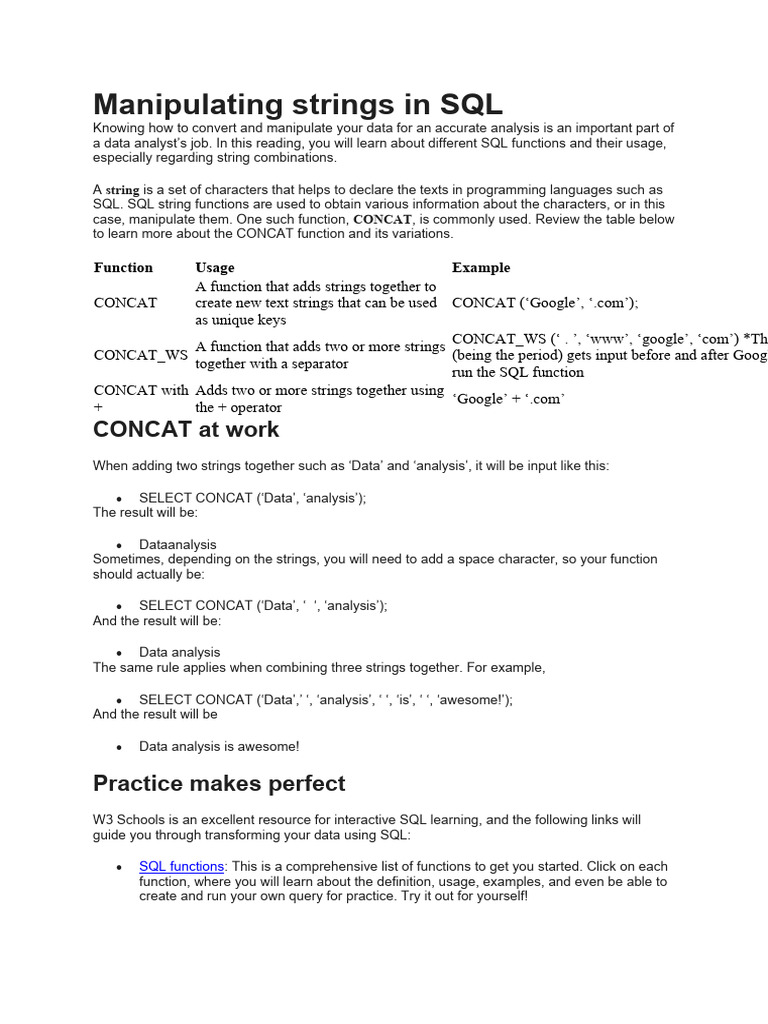 Manipulating Strings In Sql Pdf String Computer Science Sql 7648