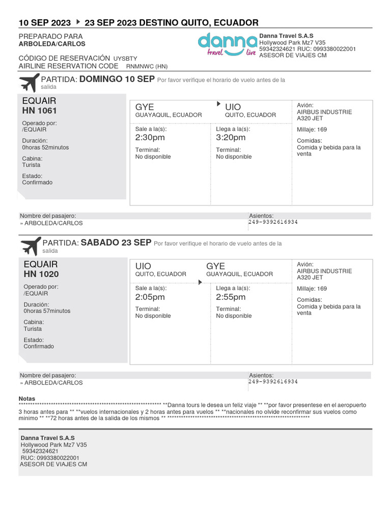 Itinerario de Vuelos Confirmados | PDF | Accidentes e incidentes de ...