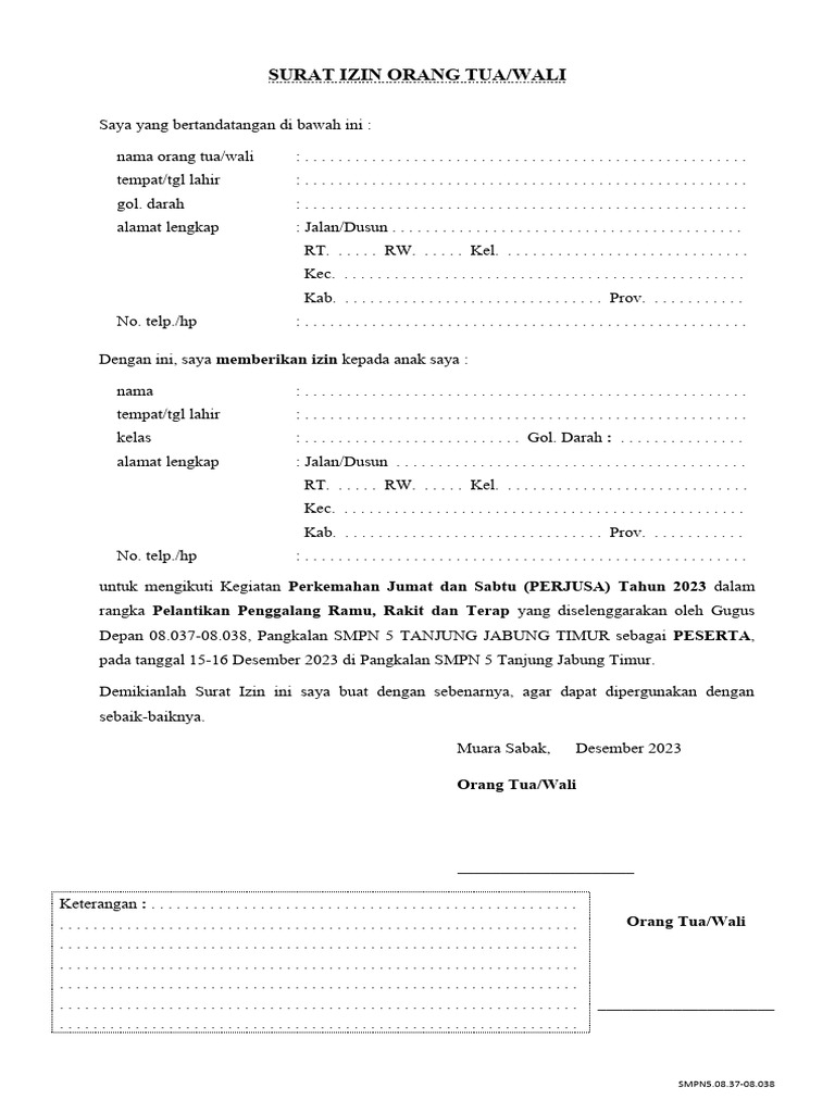 Surat Izin Perjusa 2023 | PDF