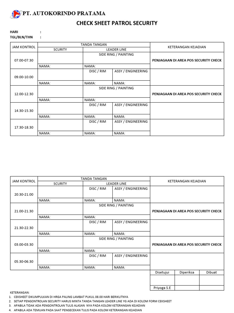 Checklist Patroli Keamanan Autokorindo | PDF