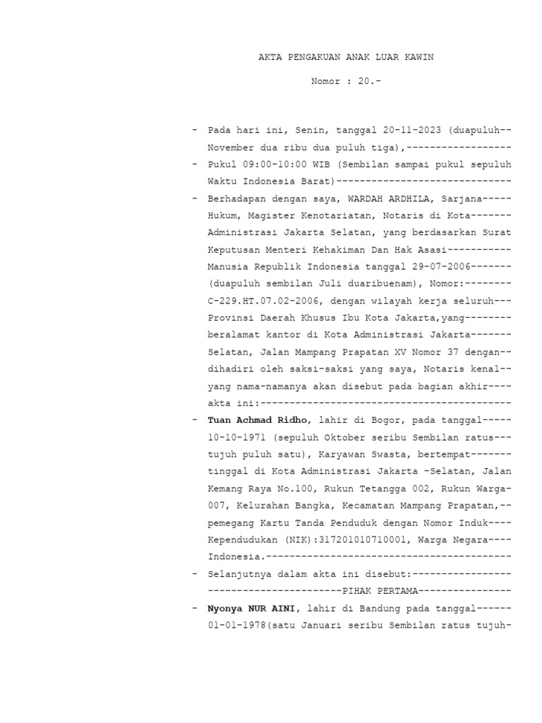 Akta Pengakuan Anak Luar Kawin | PDF