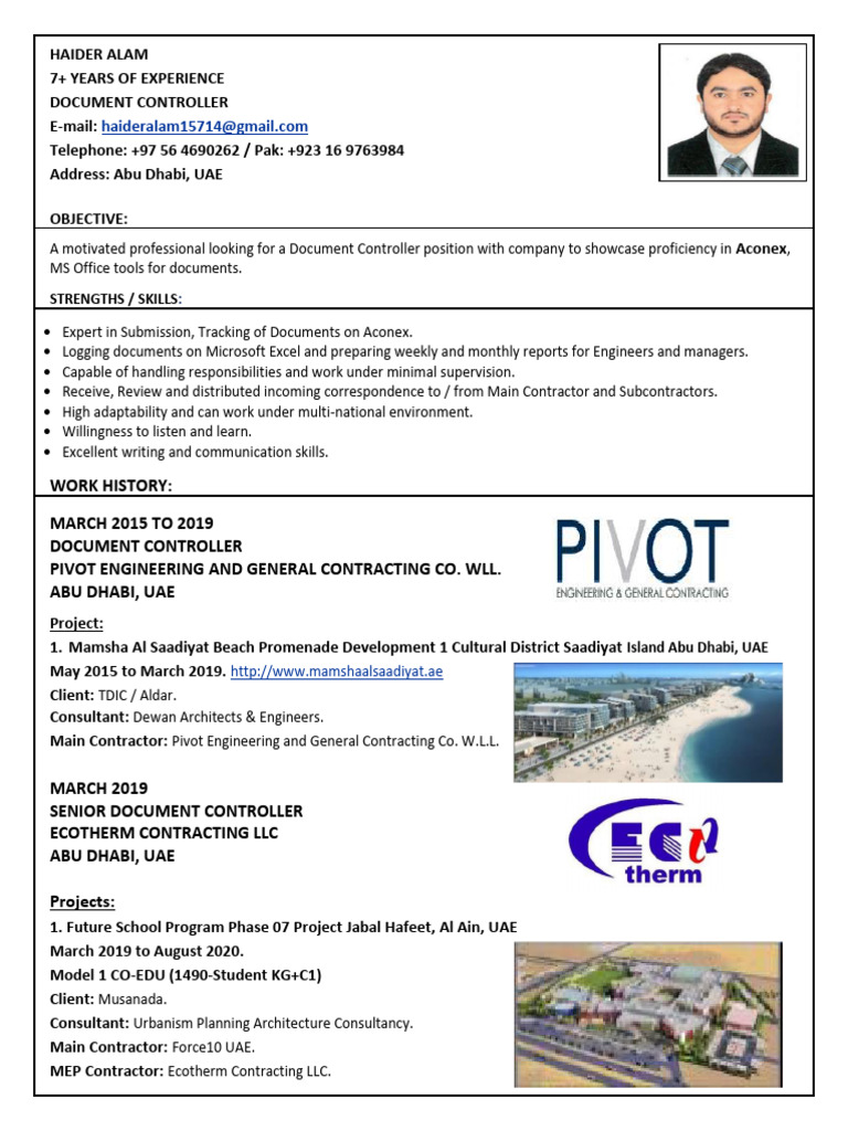 Document Controller Profile: Haider Alam | PDF | United Arab Emirates ...