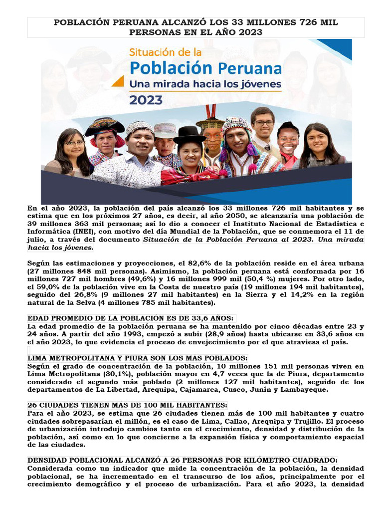 Demografia Del Peru | Descargar gratis PDF | Perú | Población