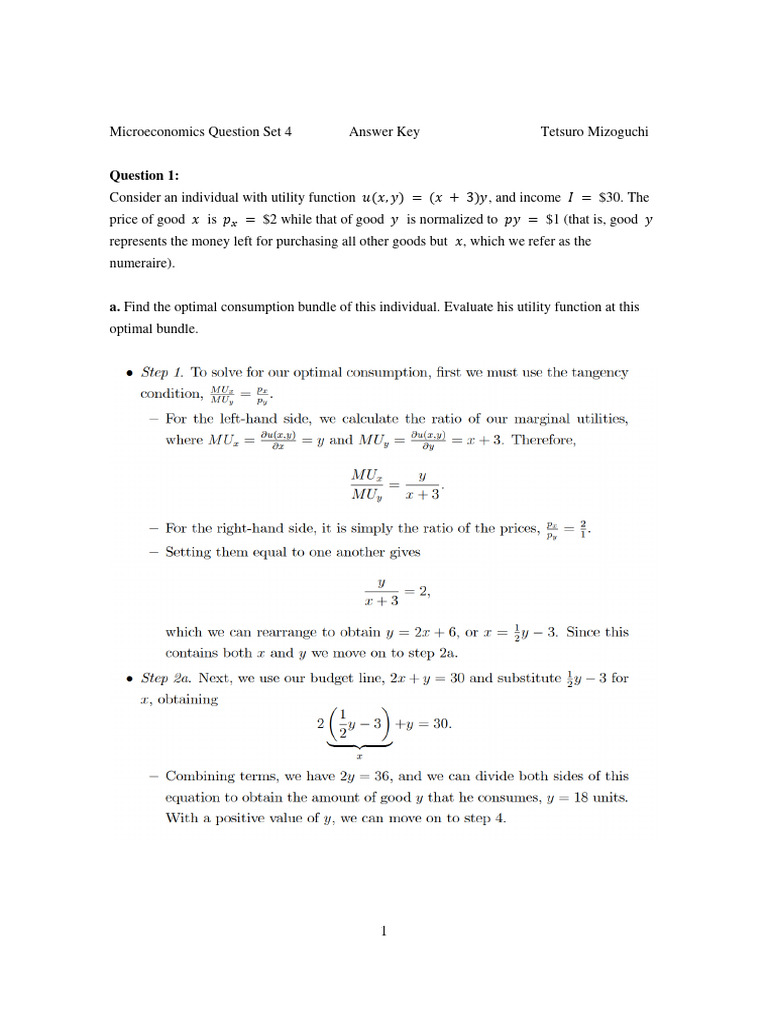 Microeconomics Question Set 4 (20231107) Answerkey | PDF | Utility ...