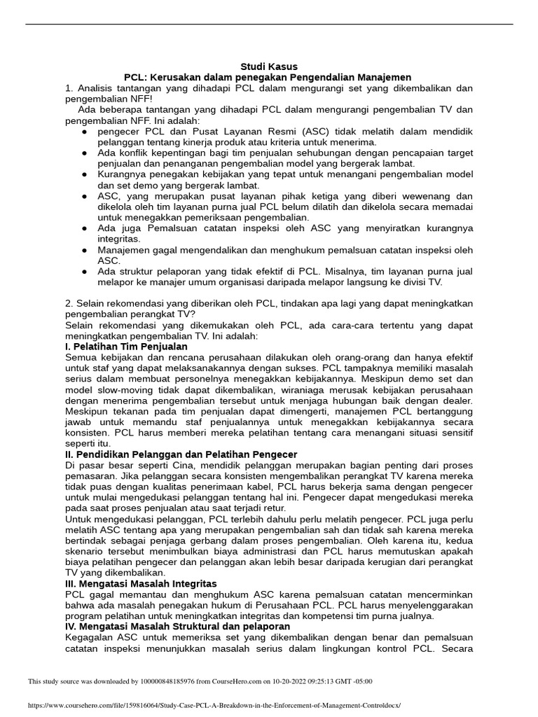 Analisis Pengembalian TV di PCL | PDF | Bisnis